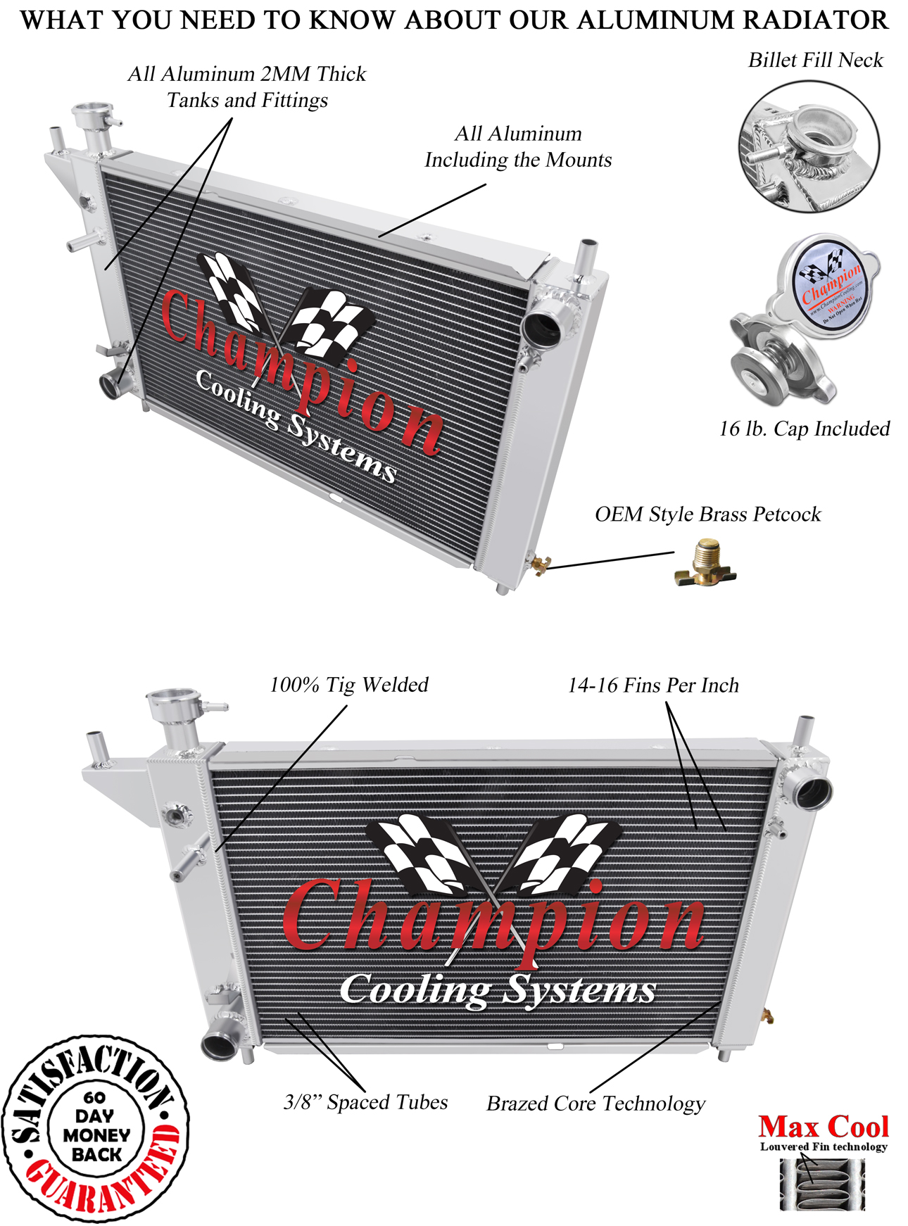 4 Row Atomic Champion Radiator for 1994 1995 1996 Ford Mustang #MC1488 ...