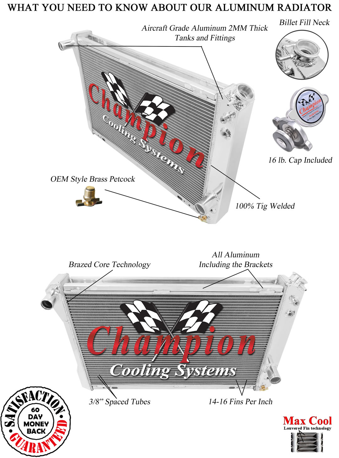 Champion 3 Row Aluminum Radiator CC951 For 1982-92 Chevy Camaro Pontiac ...